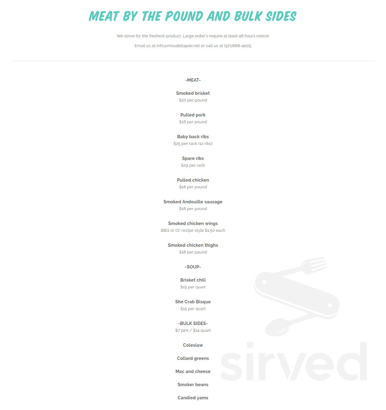 Menu for Miss Delta in Portland, Oregon, United States