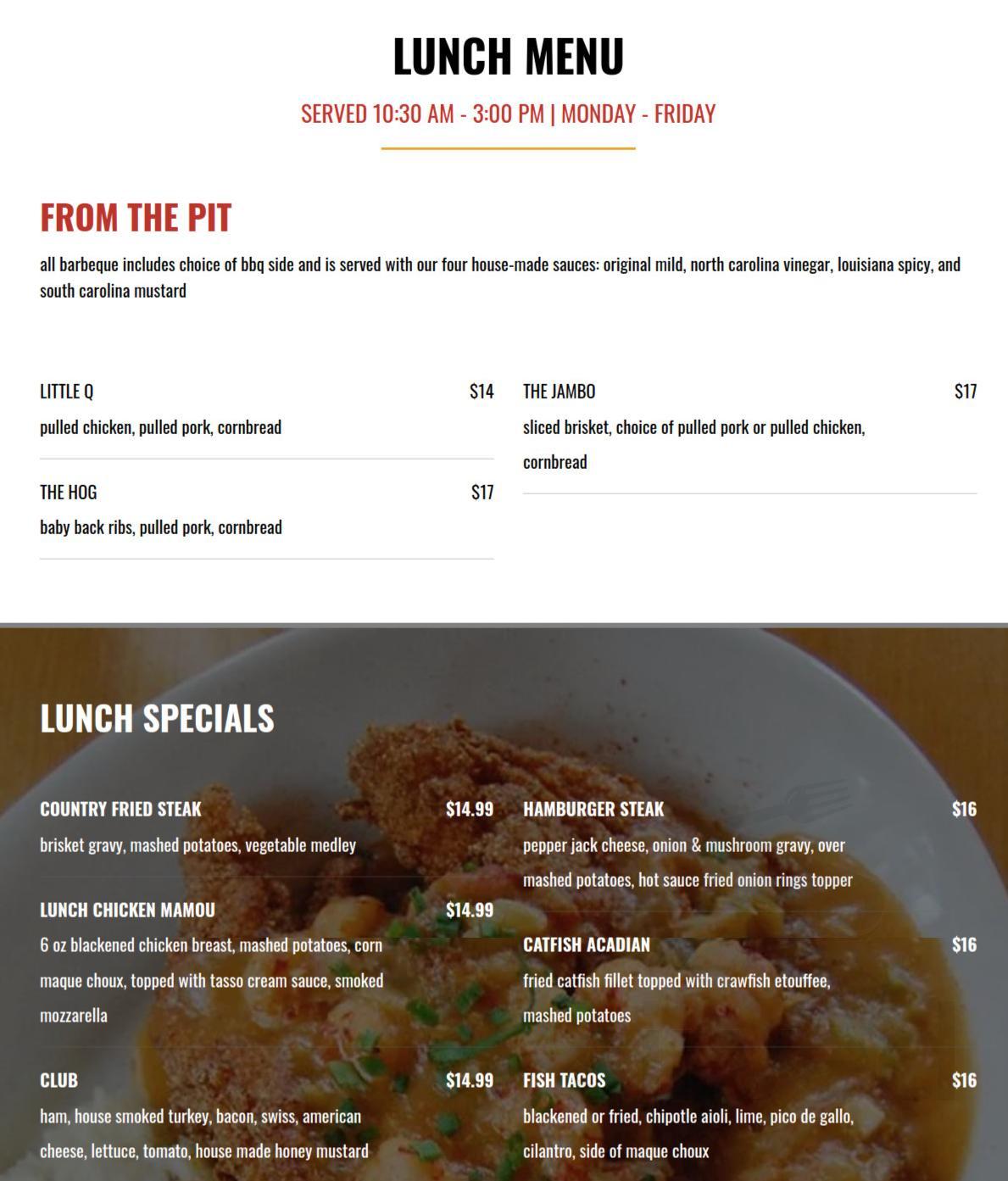 BRQ Seafood and Barbeque menu in Baton Rouge, Louisiana, USA