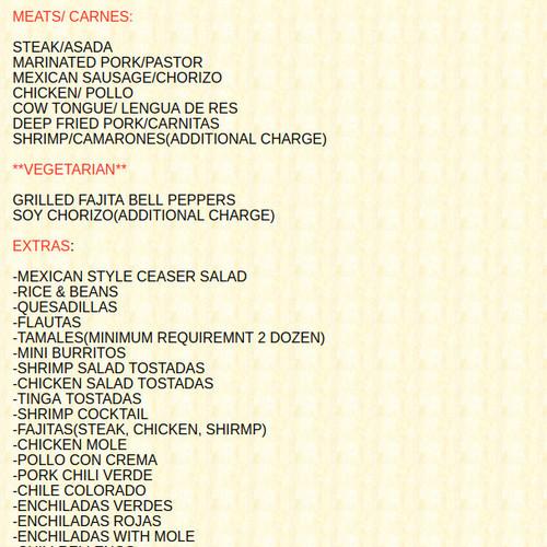 Tacos El Compa Taqueria menu in San Jose, California, USA