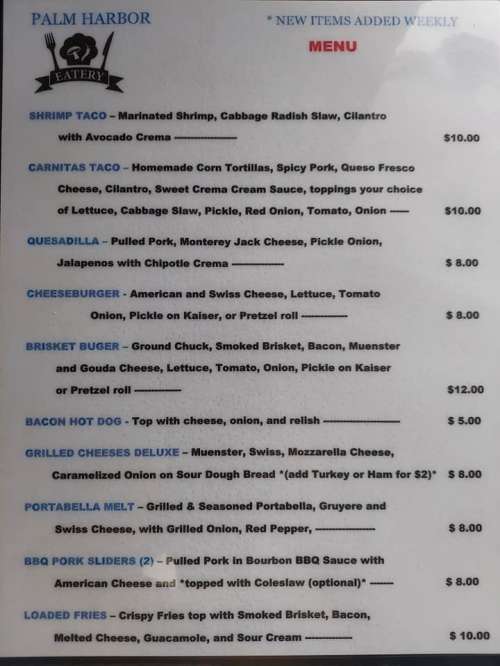 Palm Harbor Eatery menu in Palm Harbor, Florida, USA