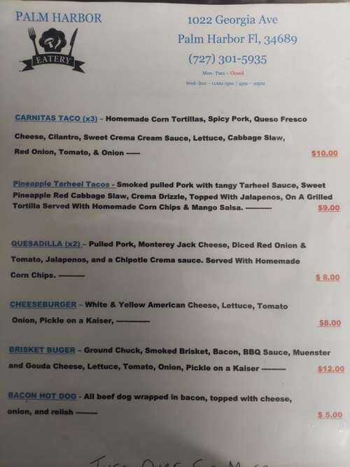 Palm Harbor Eatery menu in Palm Harbor, Florida, USA