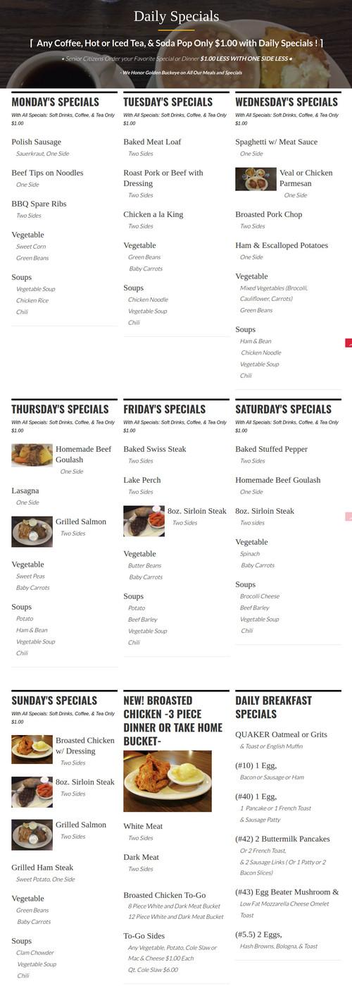 MANSFIELD Family Restaurant Westside menu in Mansfield, Ohio, USA