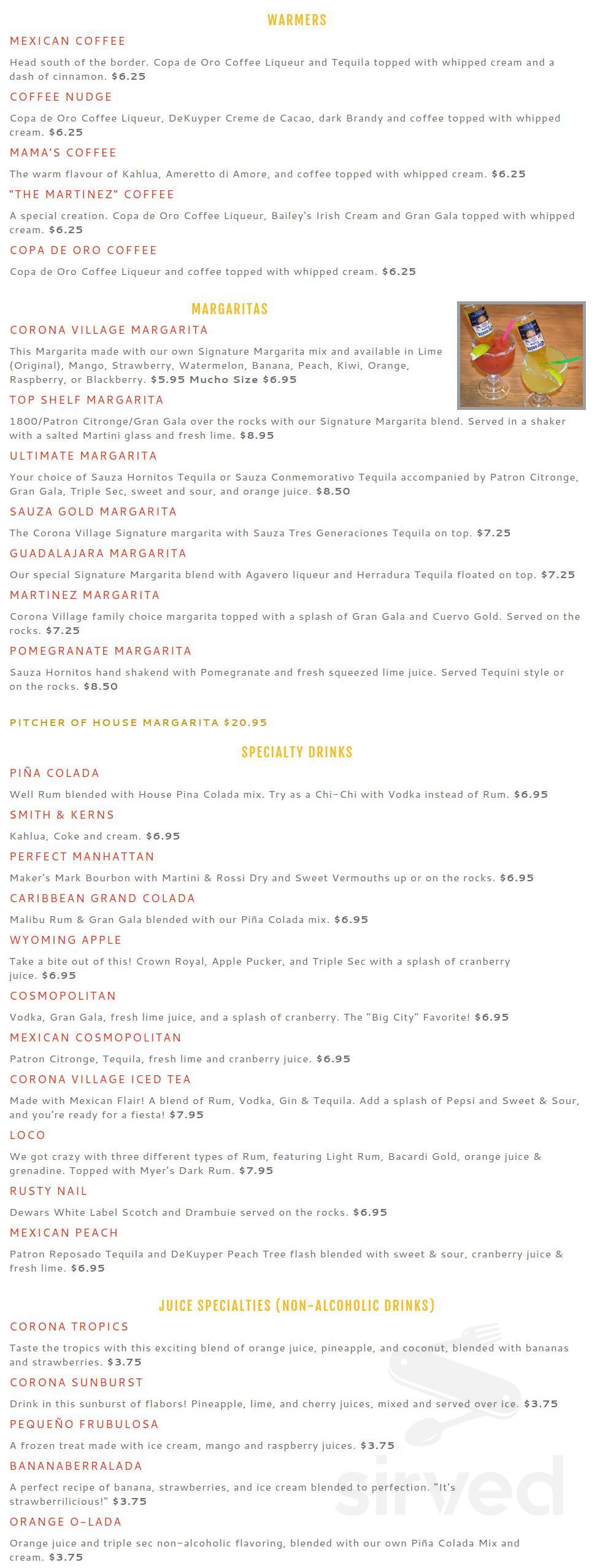 Corona Village Mexican Restaurant menu in Meridian, Idaho, USA