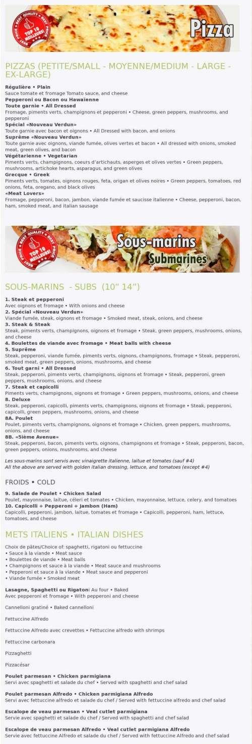 New Verdun Restaurant menu in Verdun, Quebec, Canada