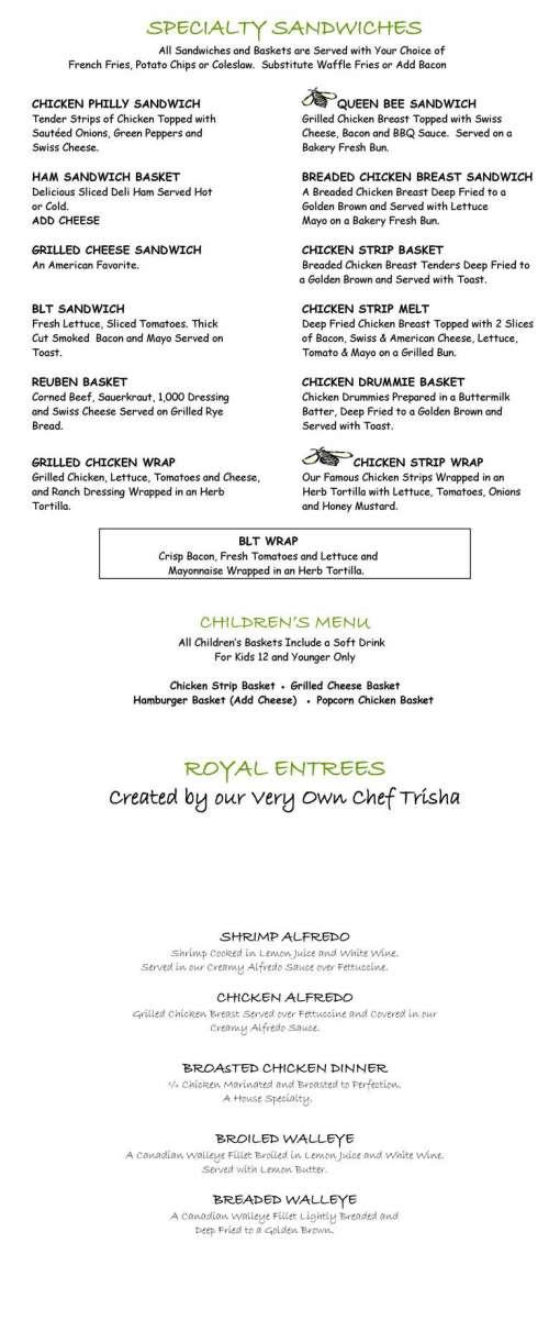 Queen Bee's Bar & Grill menu in Paynesville, Minnesota, USA