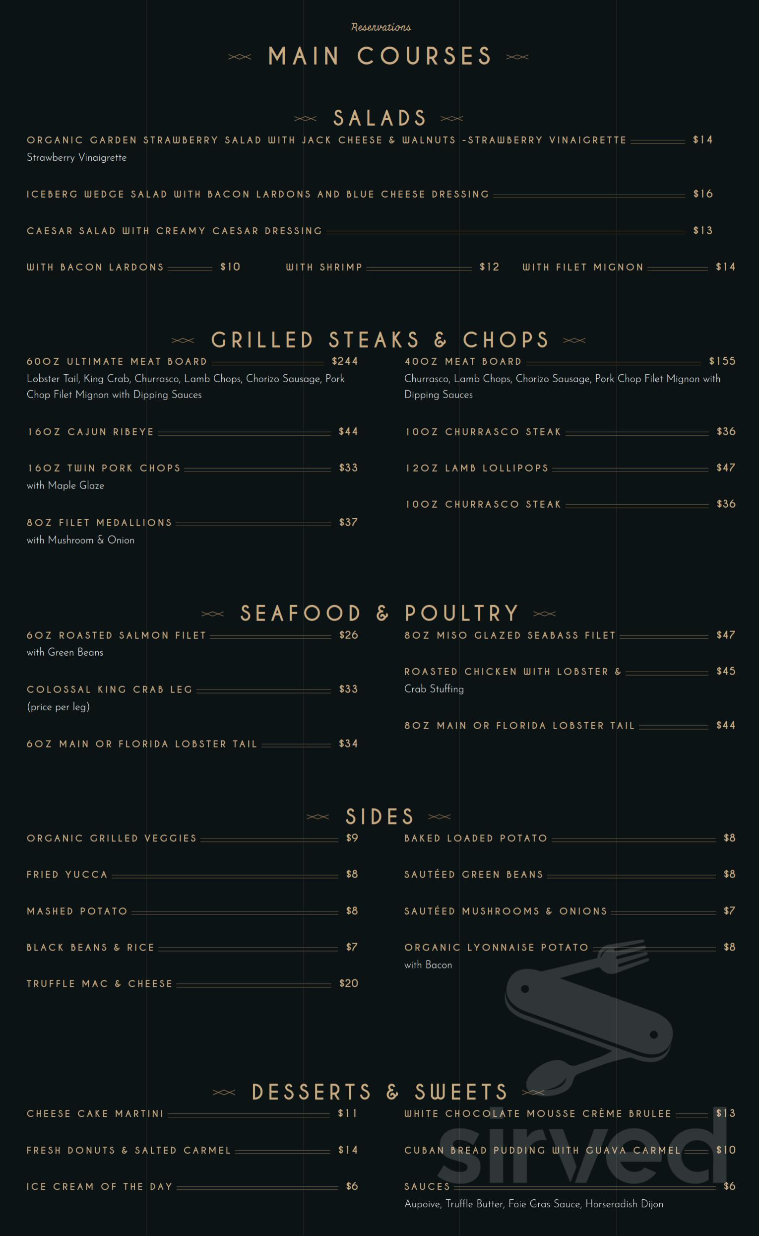 CLASS Soiree Steakhouse menu in Hollywood, Florida, USA