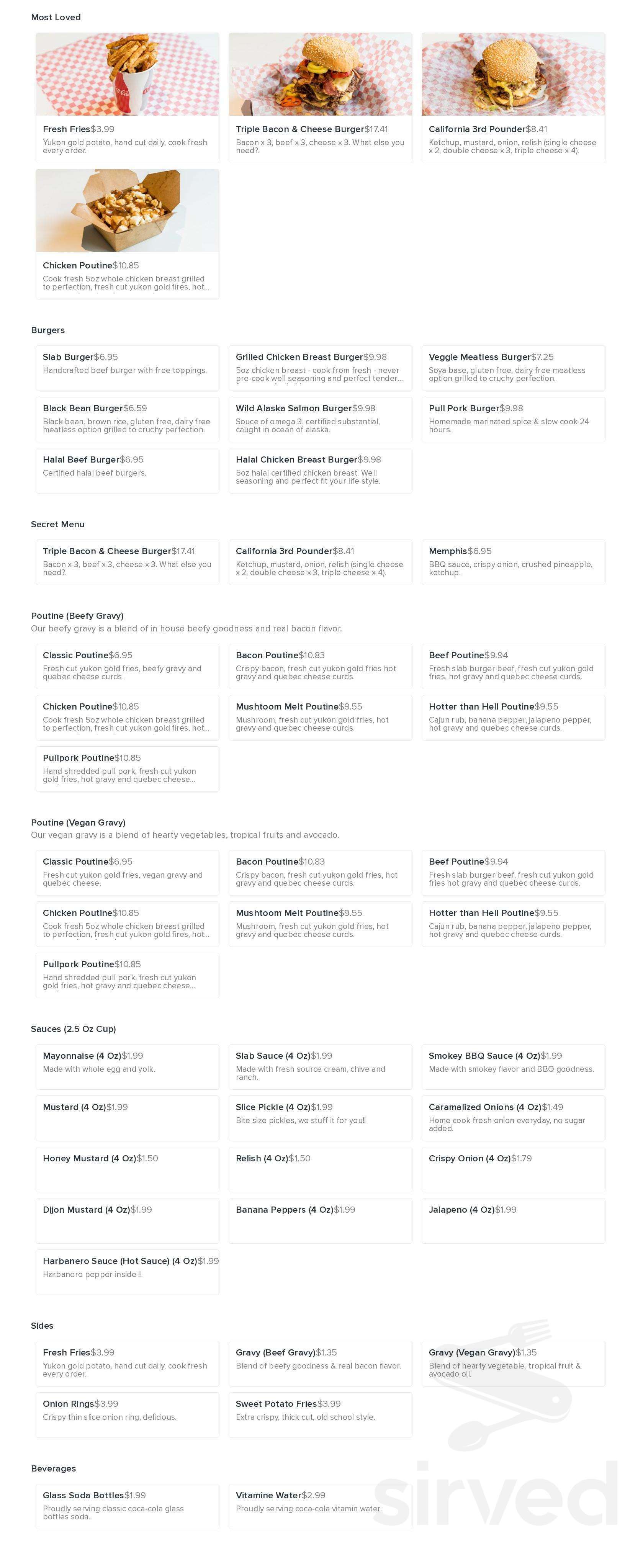 Menu - Toronto ON's Slab Burgers | The Slab Pizza | Sirved