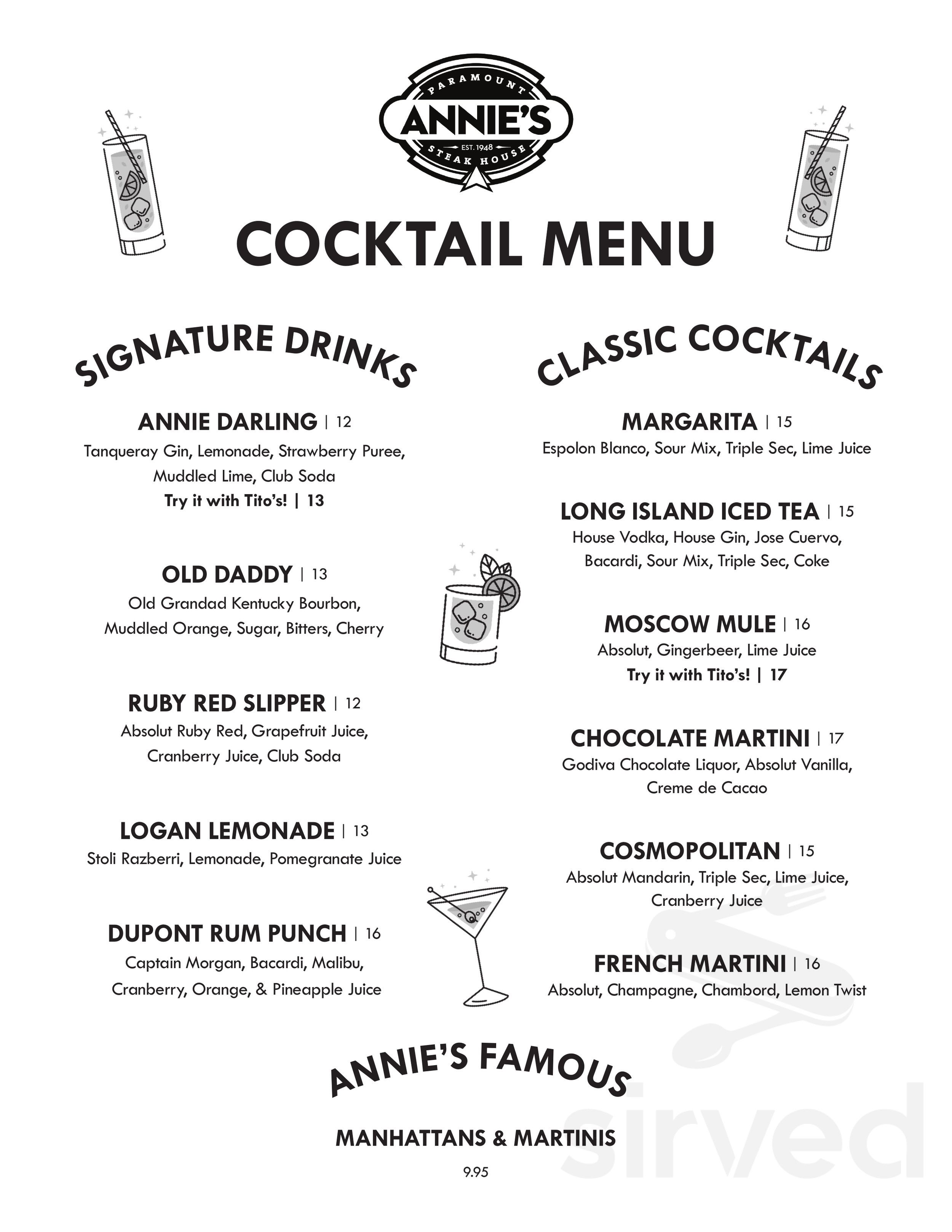 Menu - 1609 17th St NW WA's Annie's Paramount Steak House | Sirved