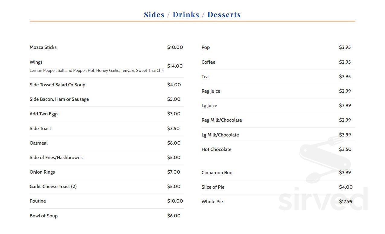 PJ'S DINER menu in Strathmore, Alberta, Canada