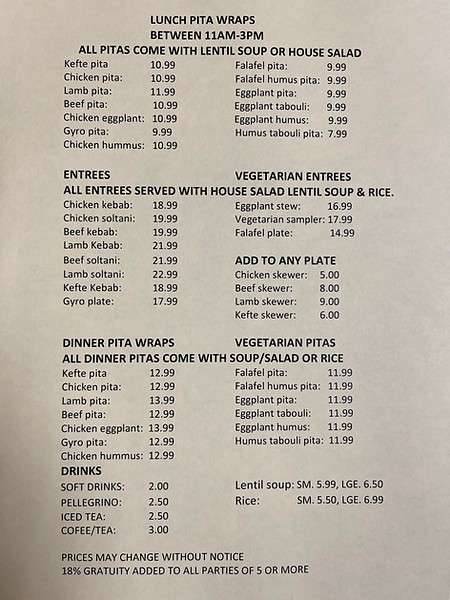 Boca Skewers menu in Boca Raton, Florida, USA