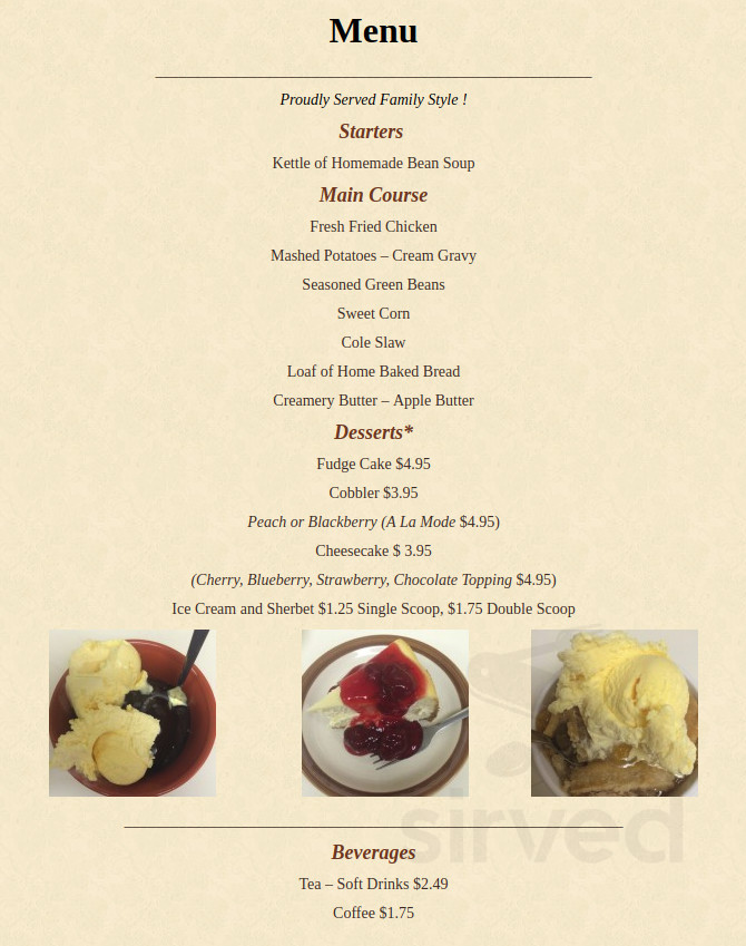 Monte Ne Inn Chicken menu in Rogers, Arkansas, USA