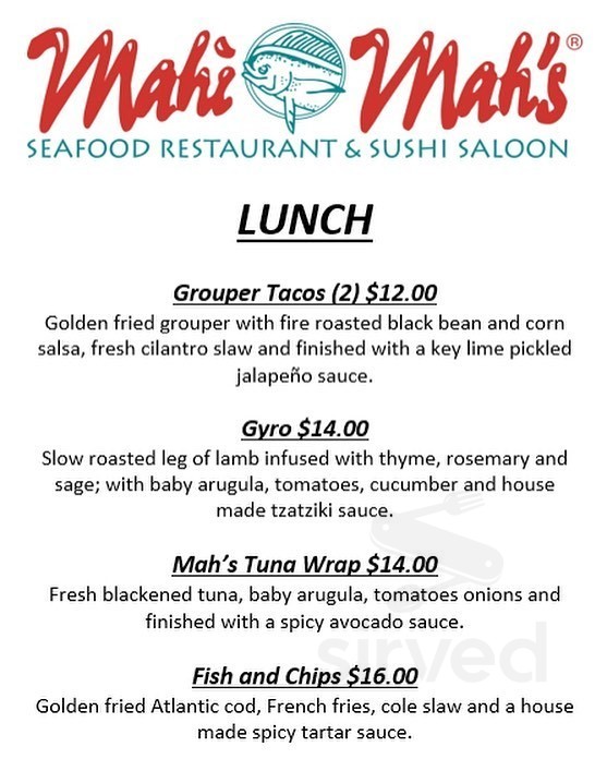 Menu for Mahi Mah's Seafood Restaurant & Sushi Saloon in Virginia Beach ...