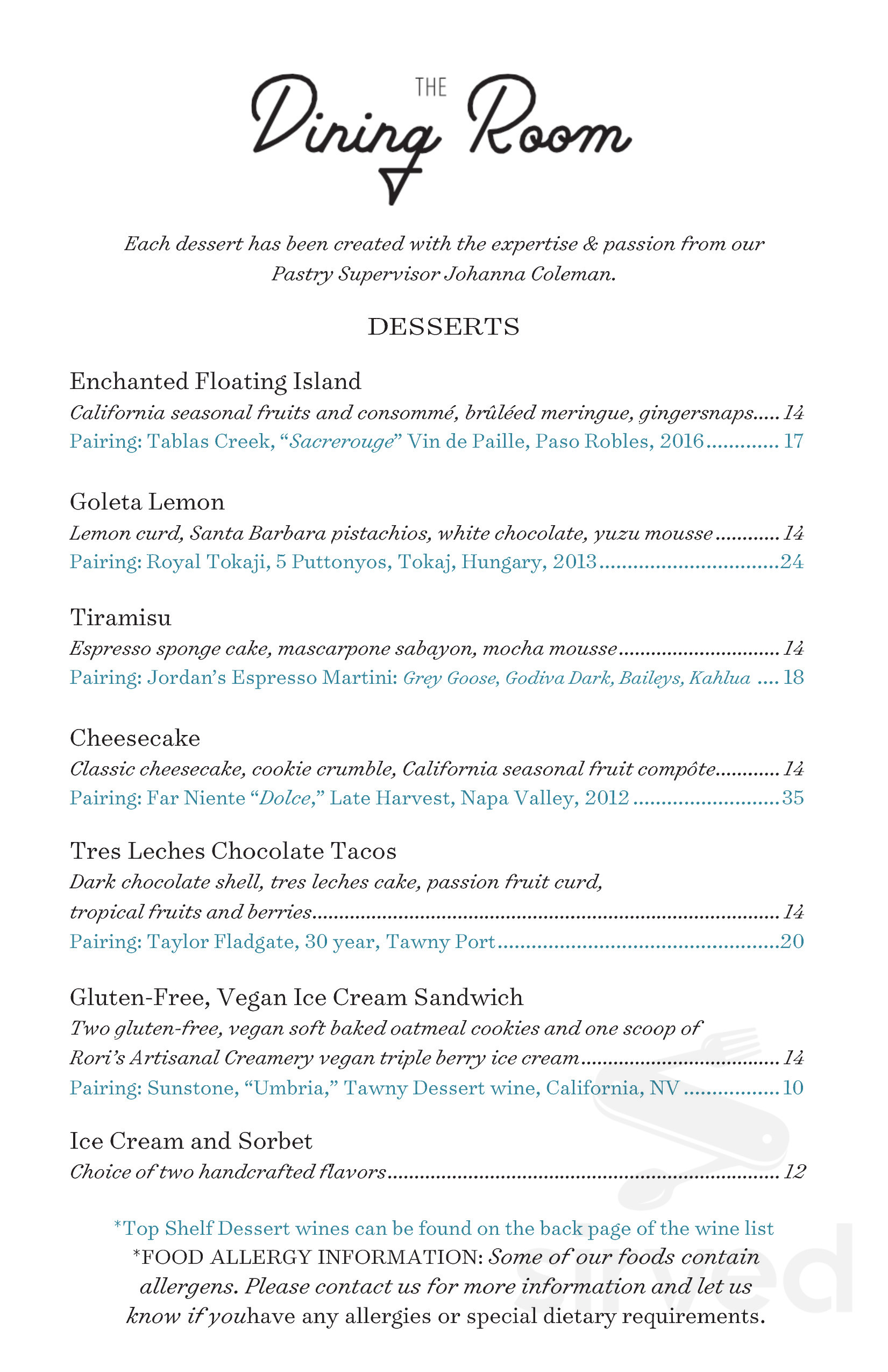 Menu for El Encanto, A Belmond Hotel, Santa Barbara - Santa Barbara, CA ...