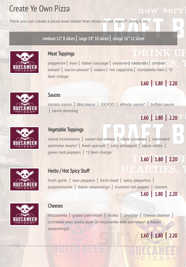 Buccaneer Pizza menus in Santa Ana, California, United States
