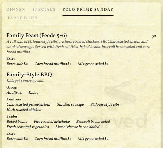 Buckhorn Steakhouse menu in Winters, California, USA