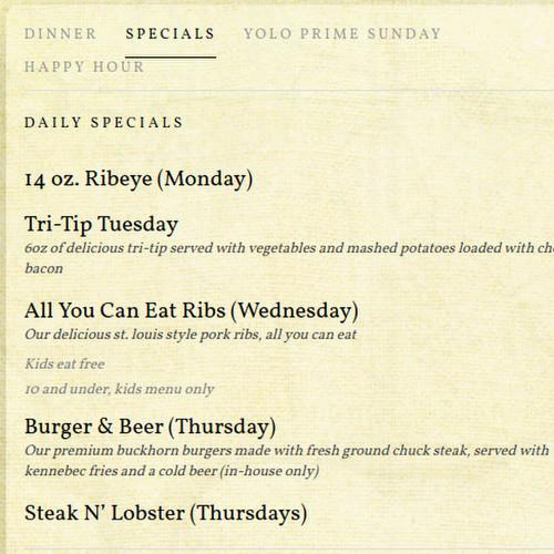 Buckhorn Steakhouse menu in Winters, California, USA