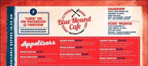 Menu for Blue Mound Cafe - Belkap in Fort Worth, TX | Sirved