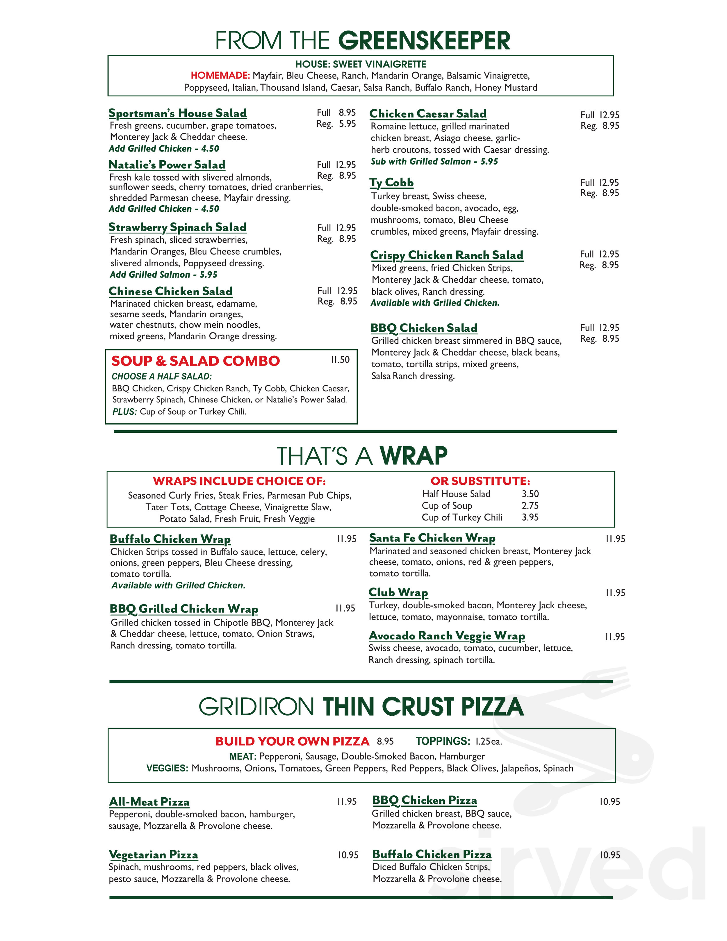 Sportsmans Park Restaurant & Bar menu in St. Louis, Missouri, USA