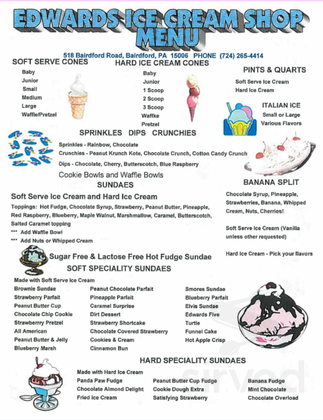 Edwards Ice Cream Shop menu in Gibsonia, Pennsylvania, USA