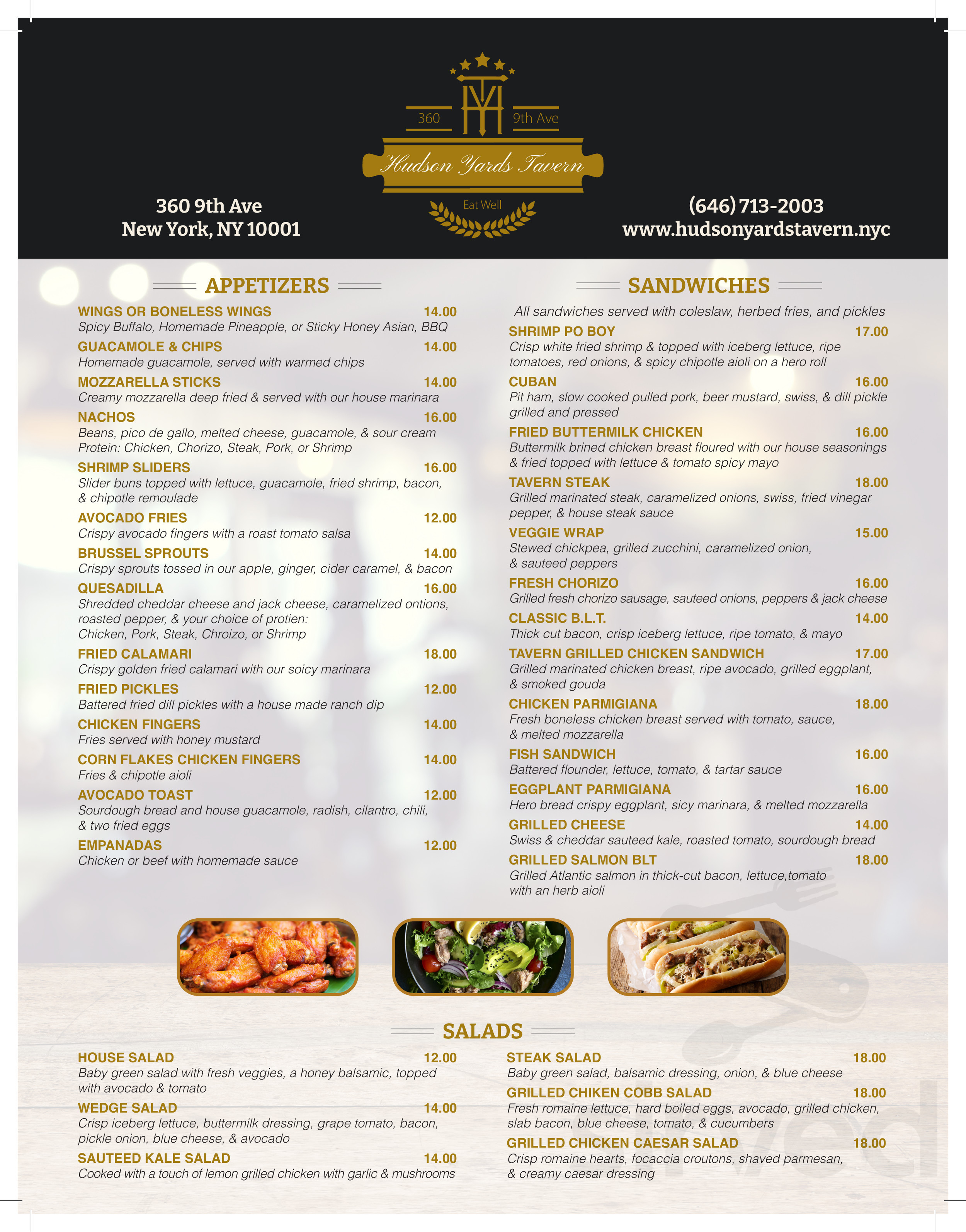 Menu - New York NY's Hudson Yards Tavern | Sirved