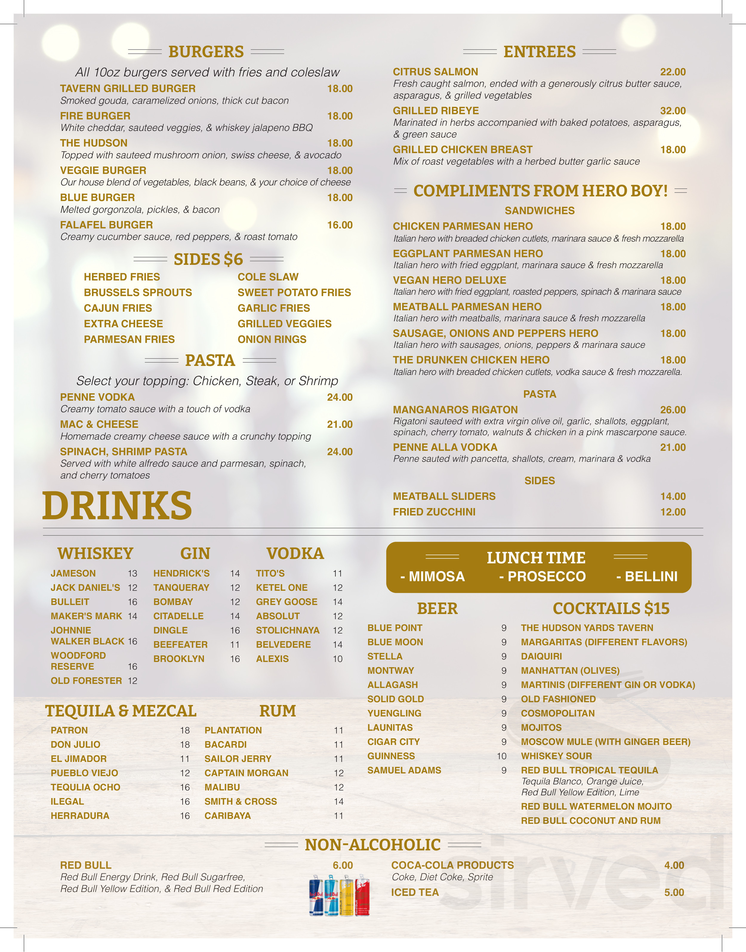Menu - New York NY's Hudson Yards Tavern | Sirved