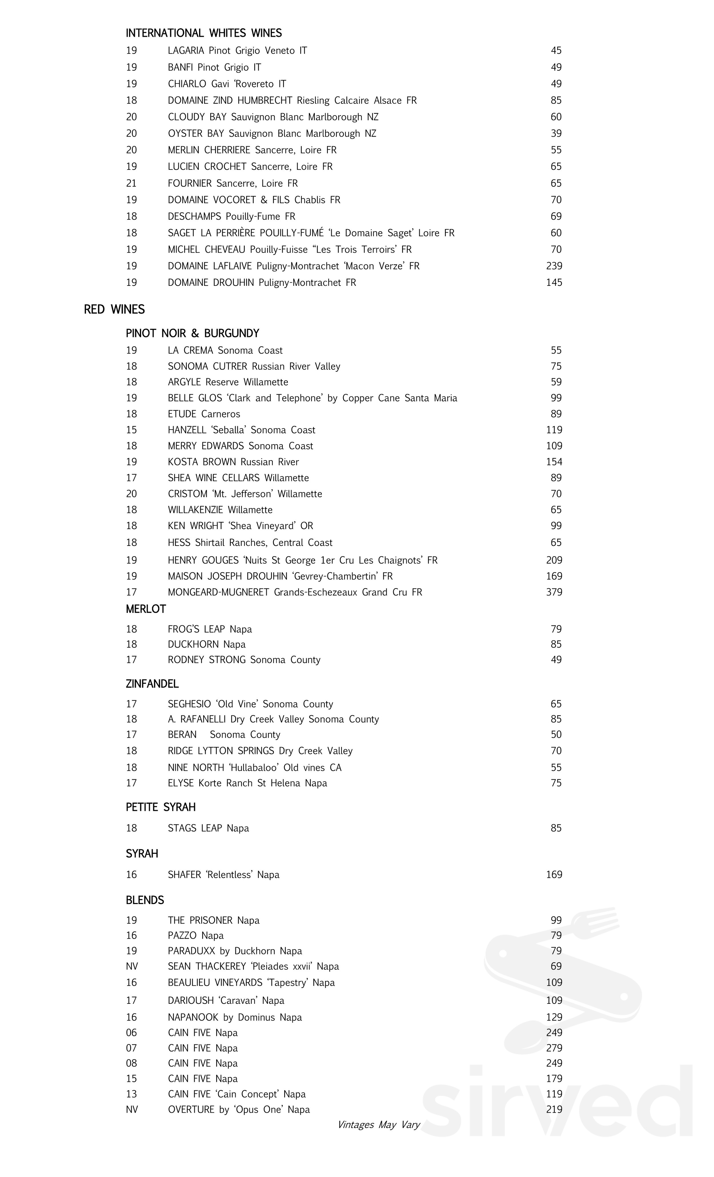 ALBA on 53 menu in Hanover, Massachusetts, USA