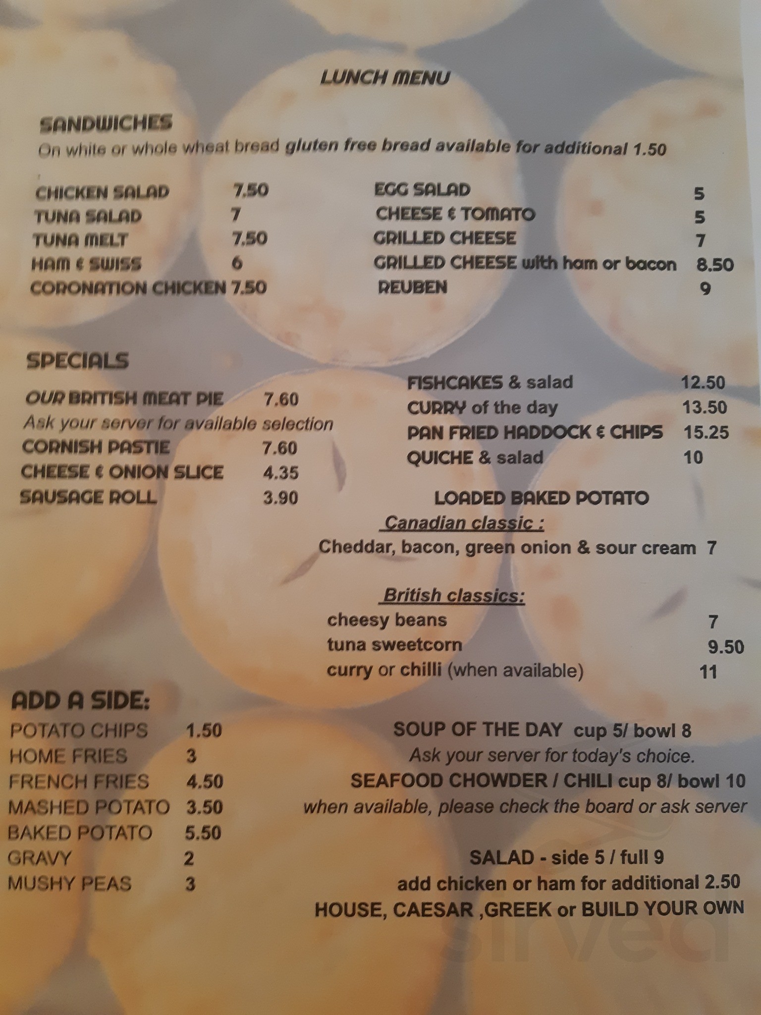 Menu - Truro NS's Great British Grub cafe | Sirved