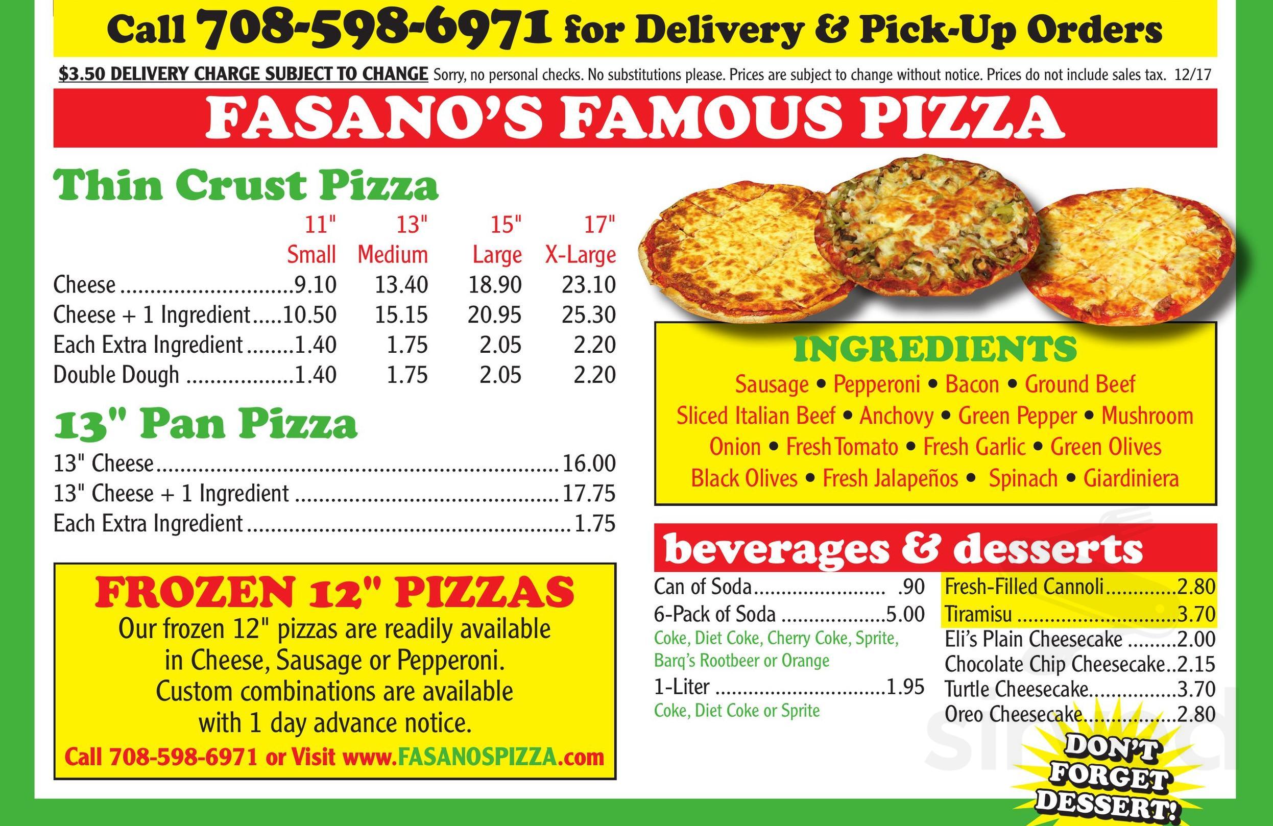 Fasano's Pizza menus in Justice, Illinois, United States