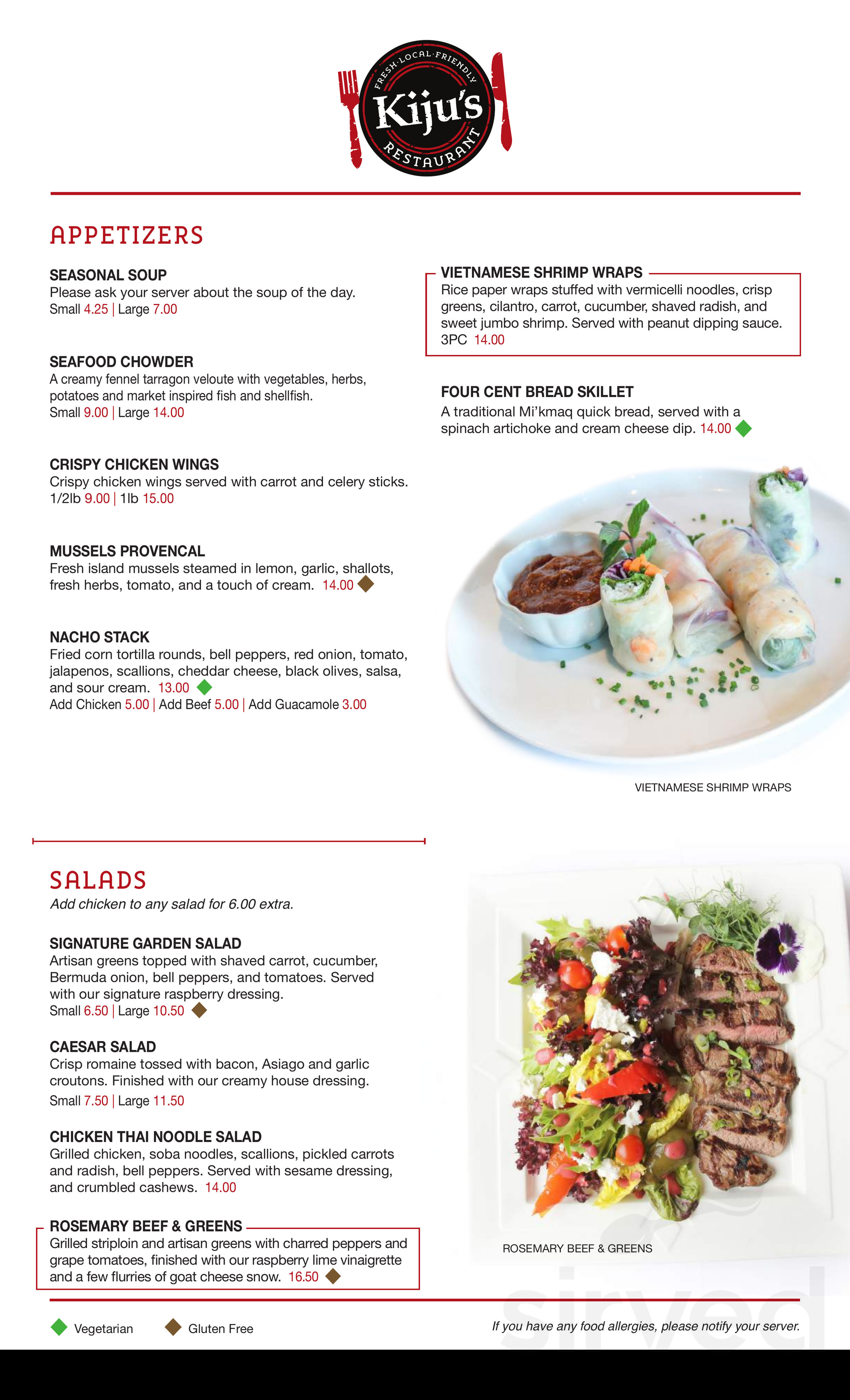 Menu for Kiju's Restaurant in Membertou, NS | Sirved