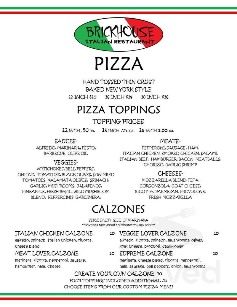 Brickhouse Pizzeria menu in Rifle, Colorado, USA