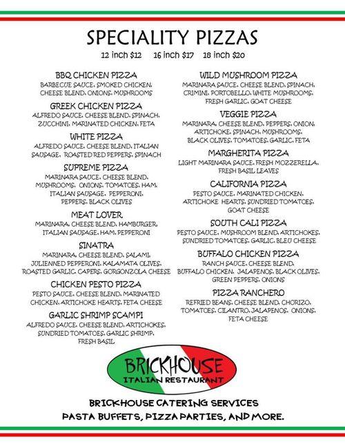 Brickhouse Pizzeria menu in Rifle, Colorado, USA