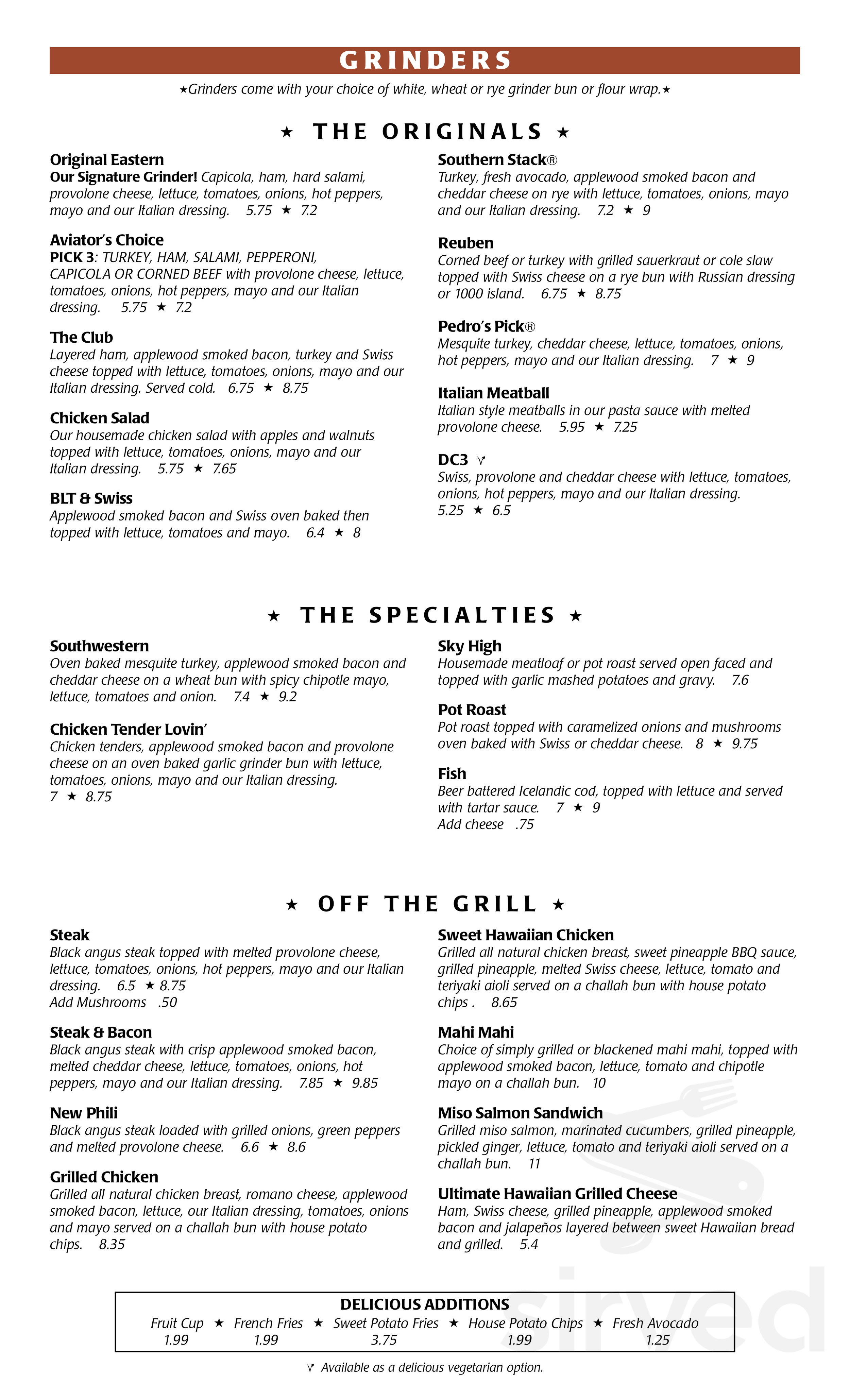 Grinders menu store