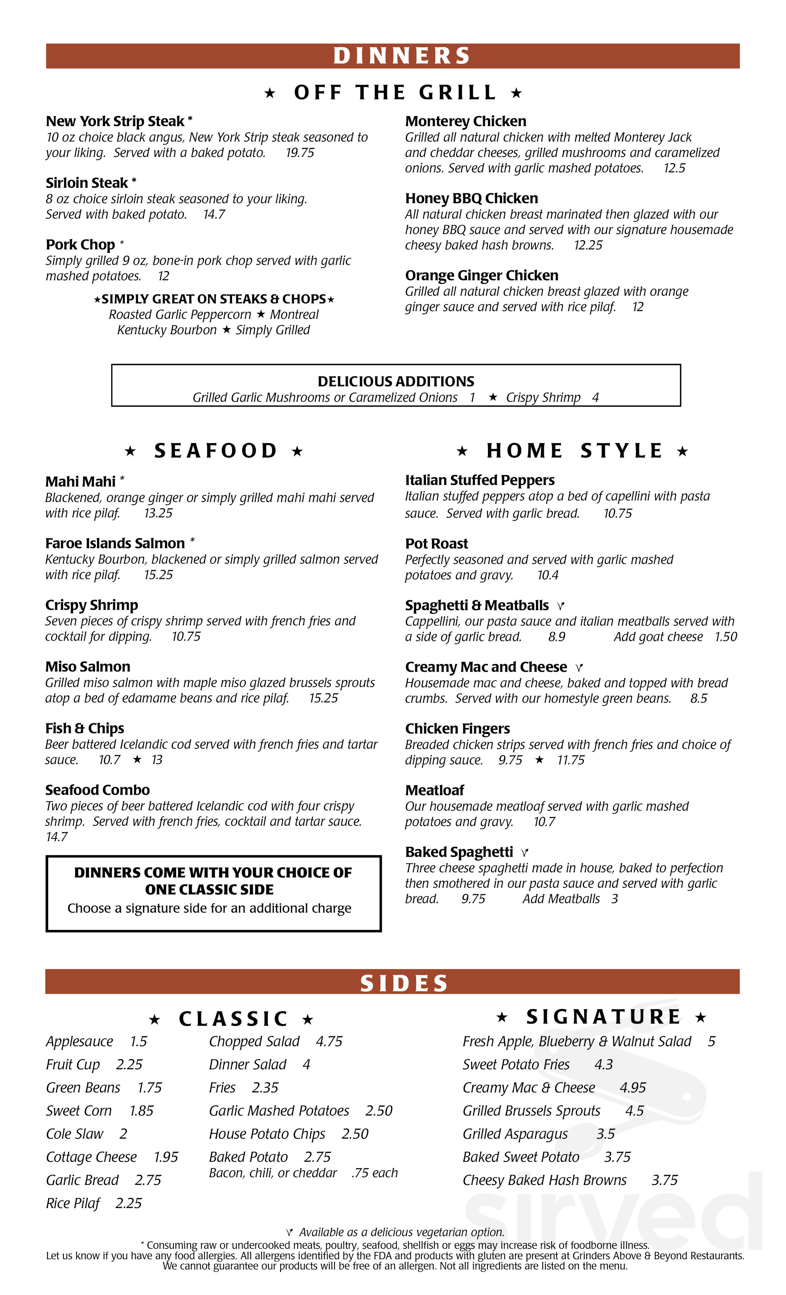Menu - Hartville OH's Grinders Above & Beyond of Hartville | Sirved