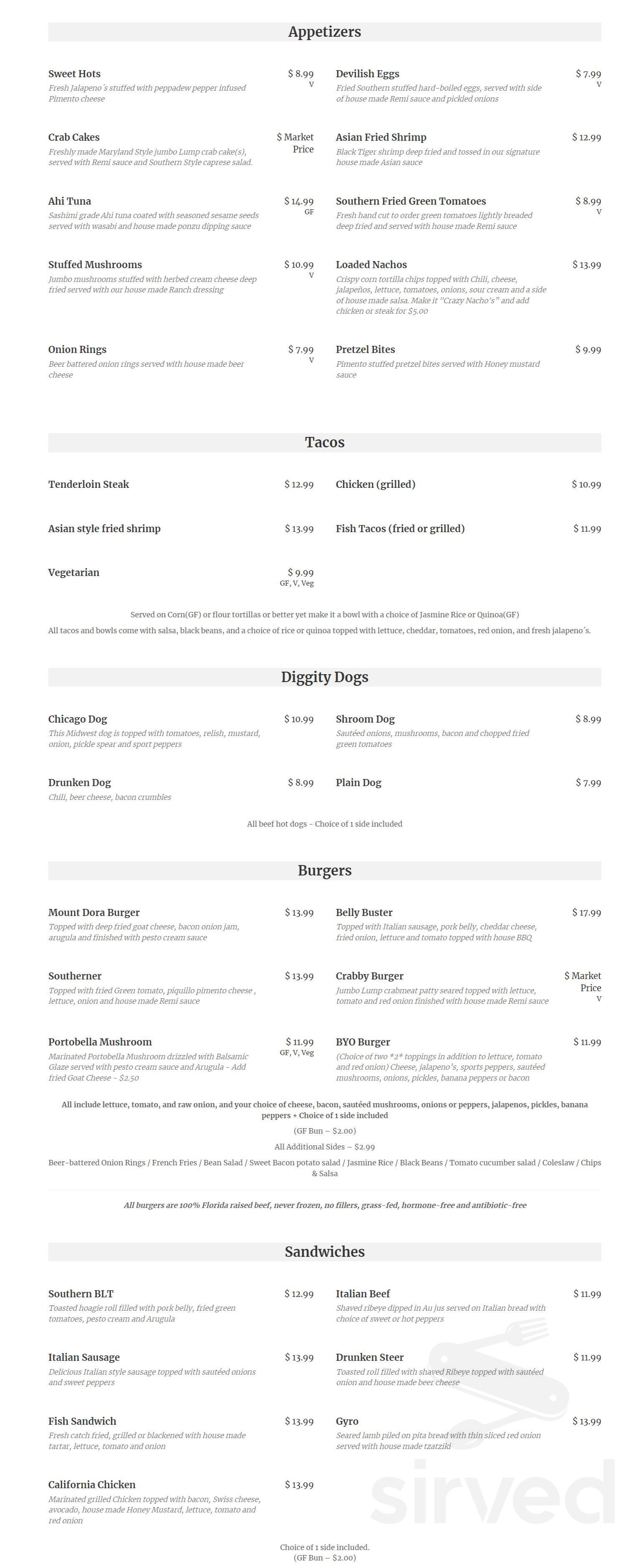 Fifth Avenue Streatery menu in Mt Dora, Florida, USA