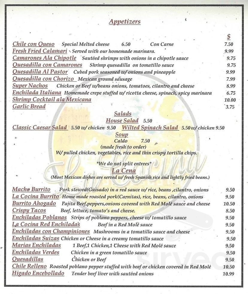 La Cocina menu in Round Rock, Texas, USA