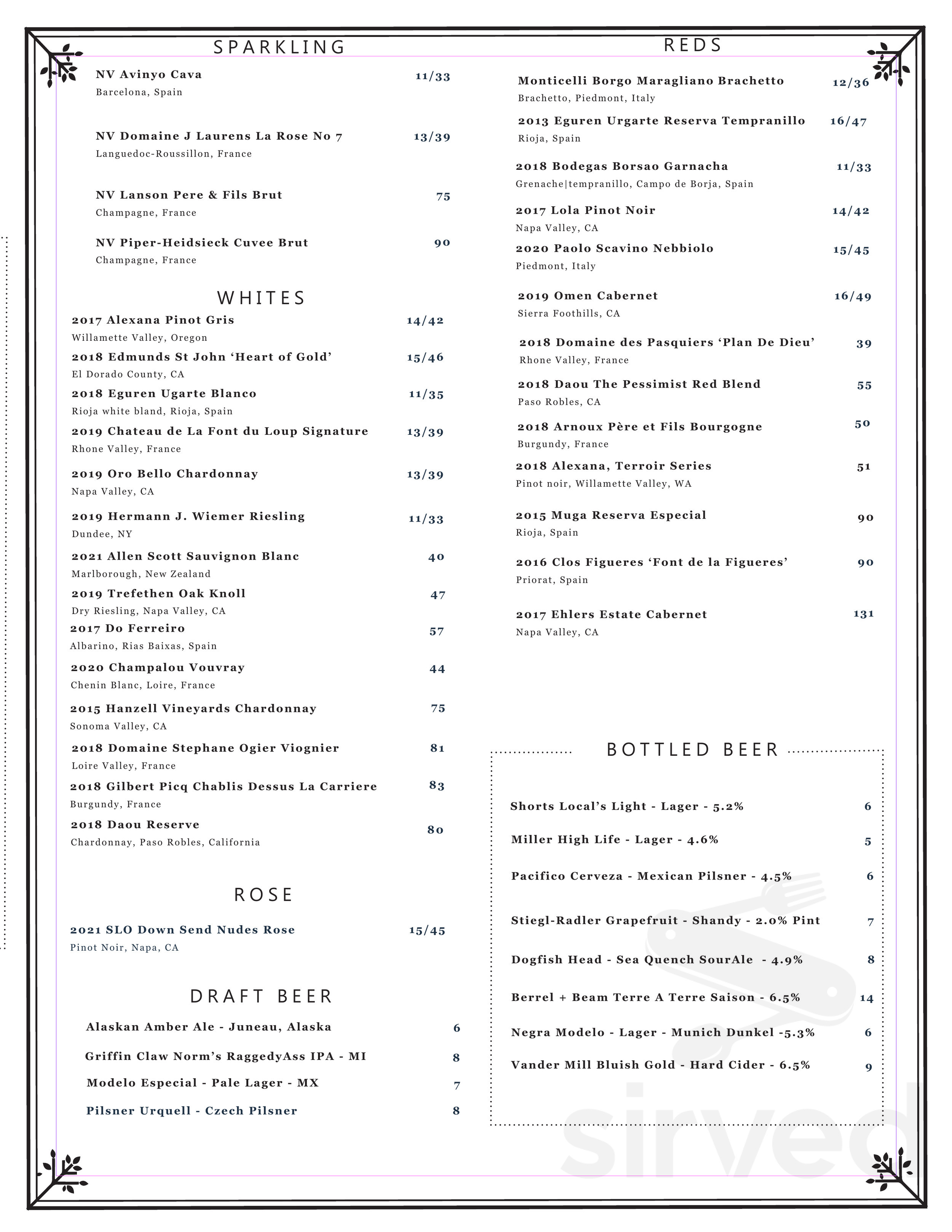 Olin Bar & Kitchen menu in Detroit, Michigan, USA