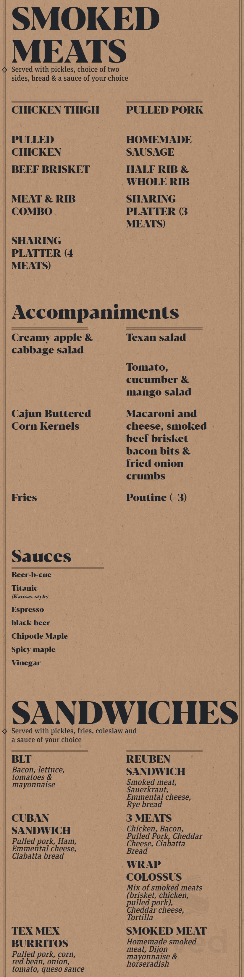 Colosse Smokehouse menus in Montmagny, Quebec, Canada