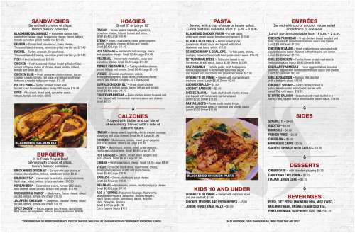 The Brick House Tap & Grill menu in Irwin, Pennsylvania, USA