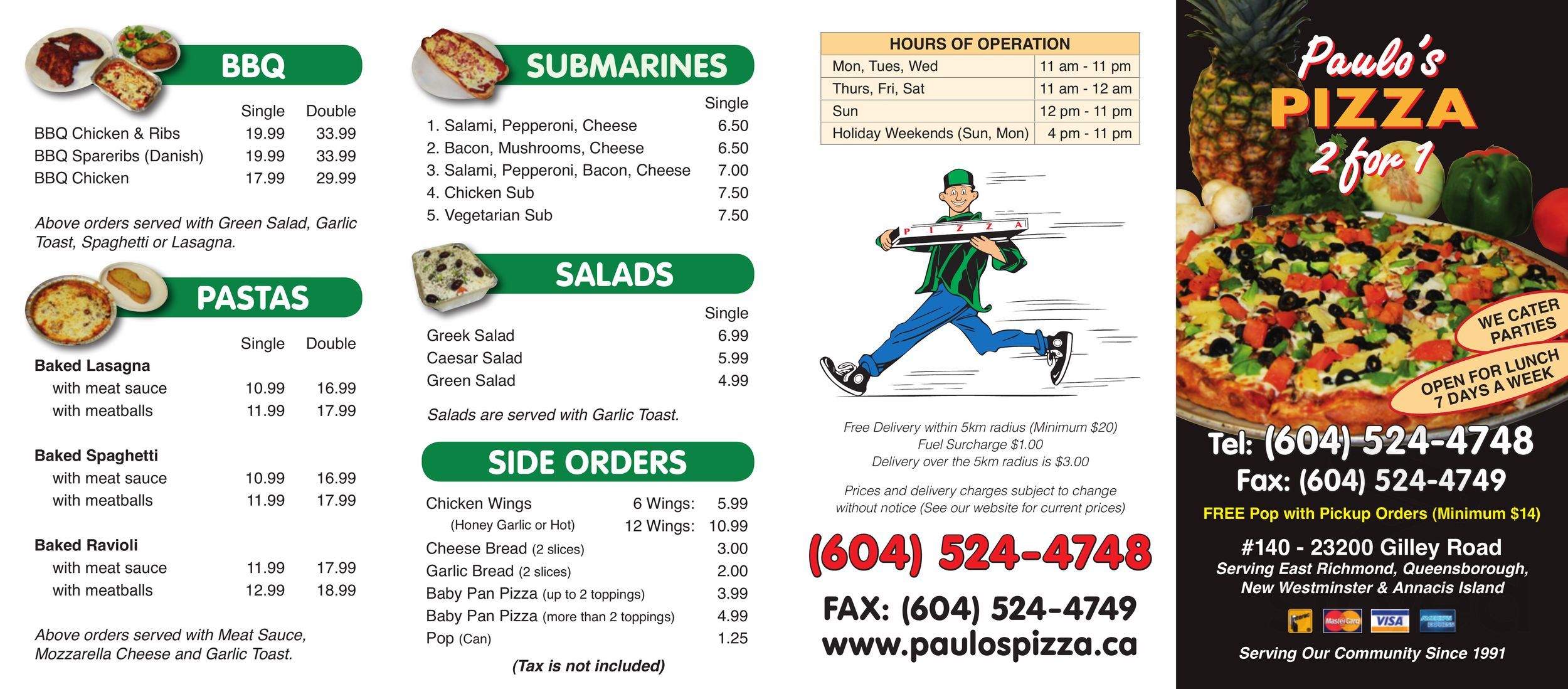 Paulo's Pizza Ltd menus in Richmond, British Columbia, Canada