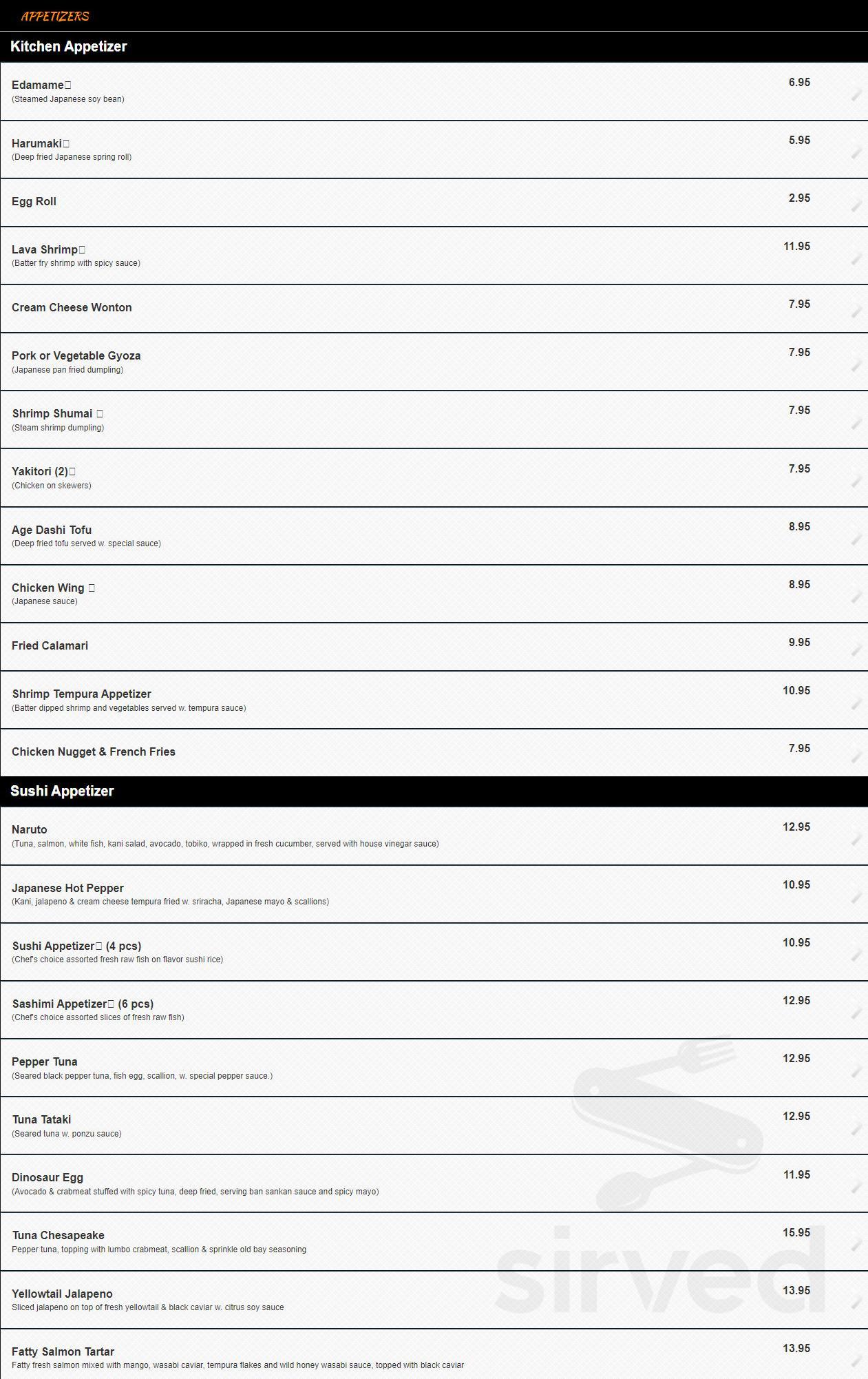 Menu for East Moon Japanese Steakhouse in Salisbury, MD | Sirved