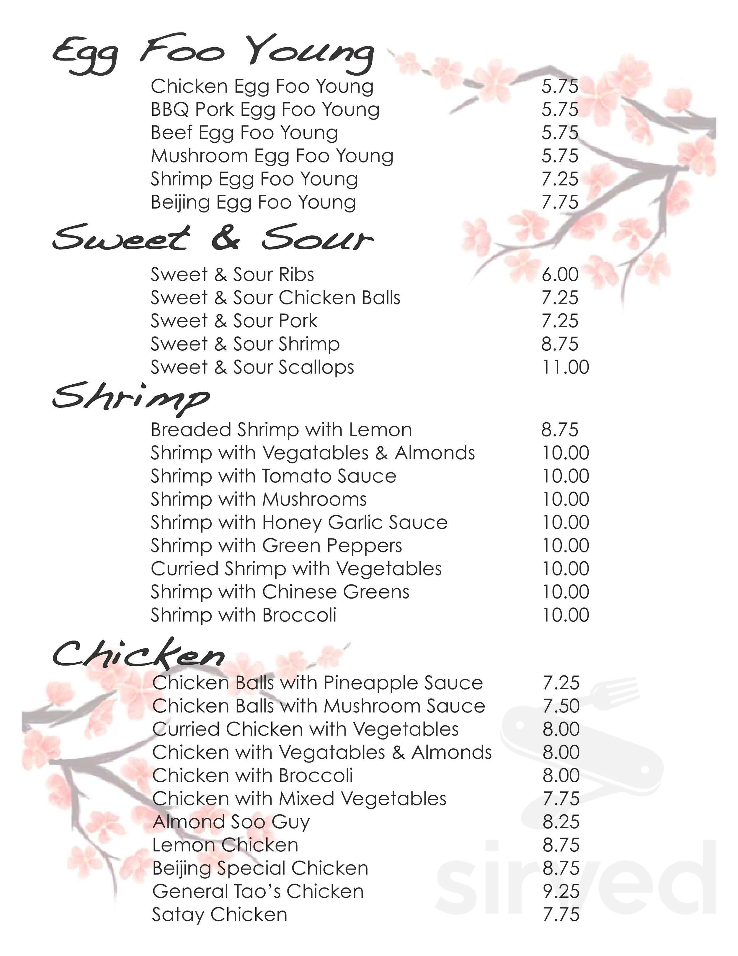 Beijing Restaurant menu in Brantford, Ontario, Canada