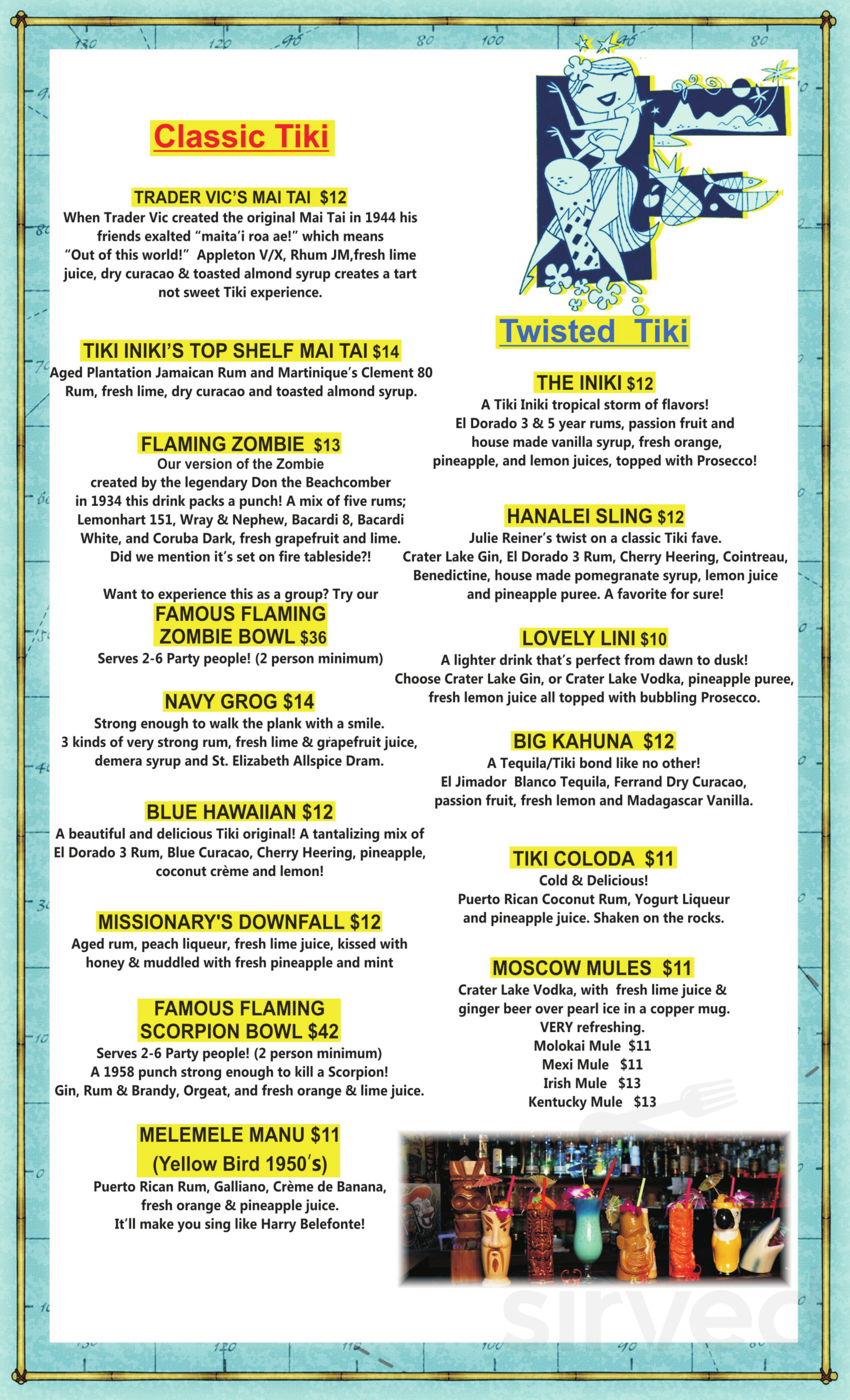 Tiki Iniki menu in Princeville, Hawaii, USA