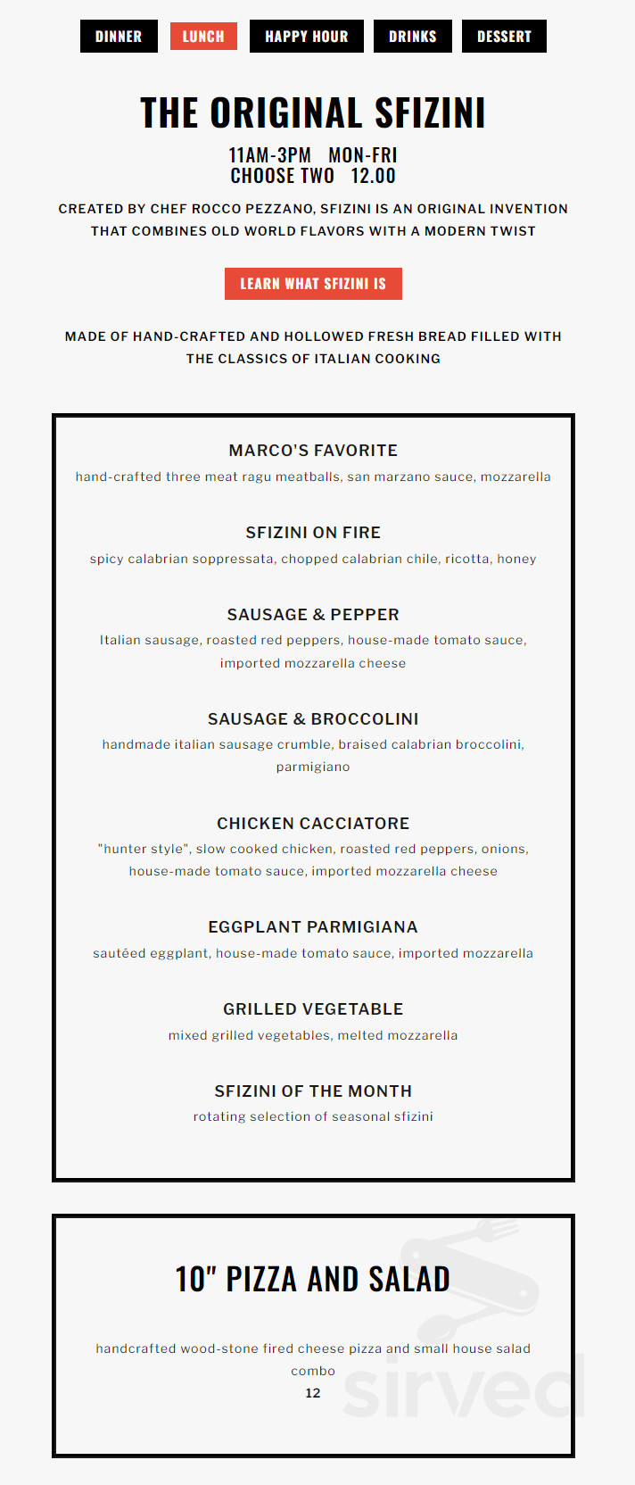SFIZIO Modern Italian Kitchen menu in Phoenix, Arizona, USA