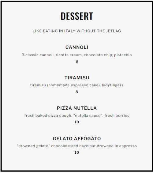 SFIZIO Modern Italian Kitchen menu in Phoenix, Arizona, USA