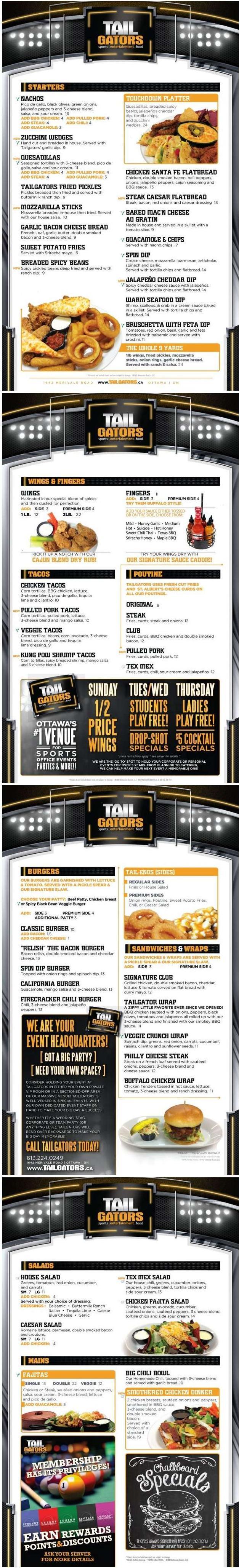 Menu for Tailgators in Nepean, ON | Sirved