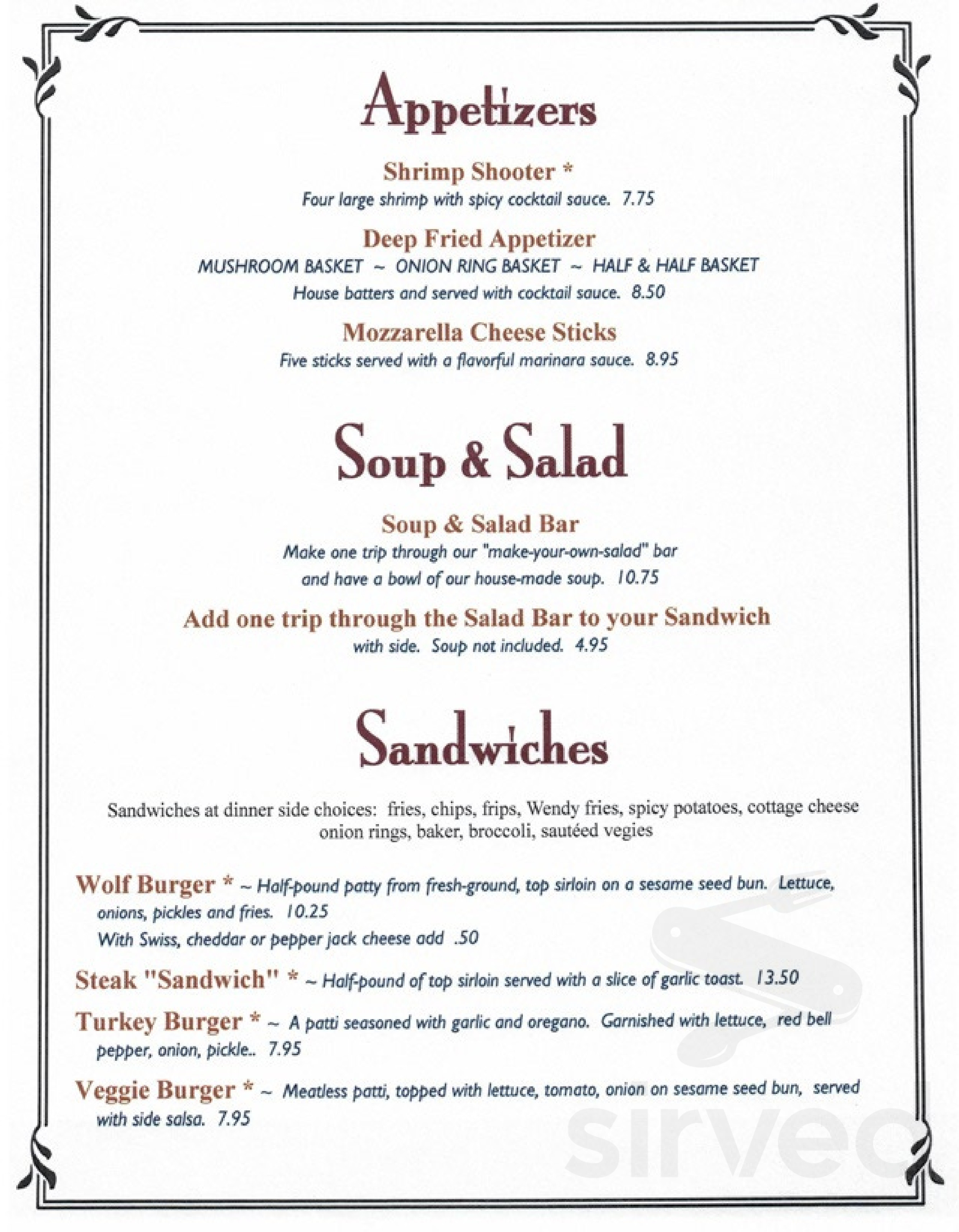 Menu for Hotel Wolf in Saratoga, WY | Sirved