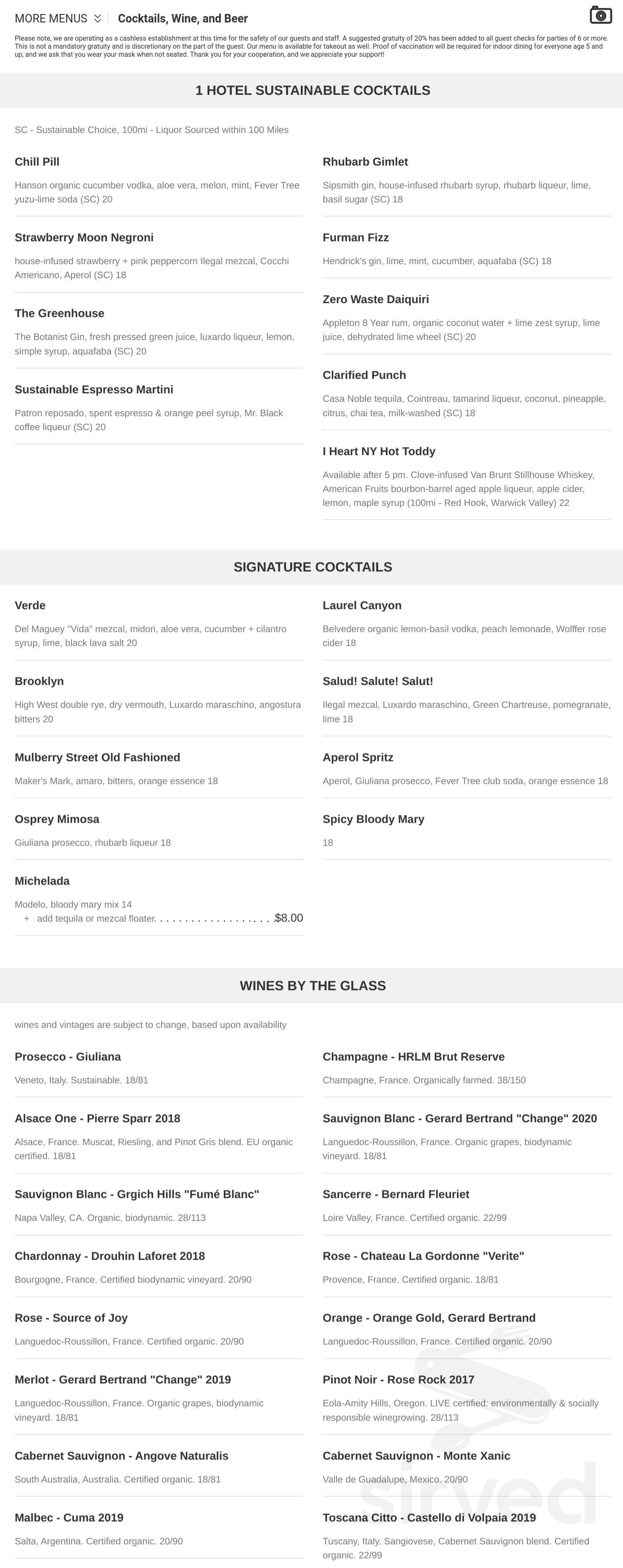 The Osprey menu in Brooklyn, New York, USA