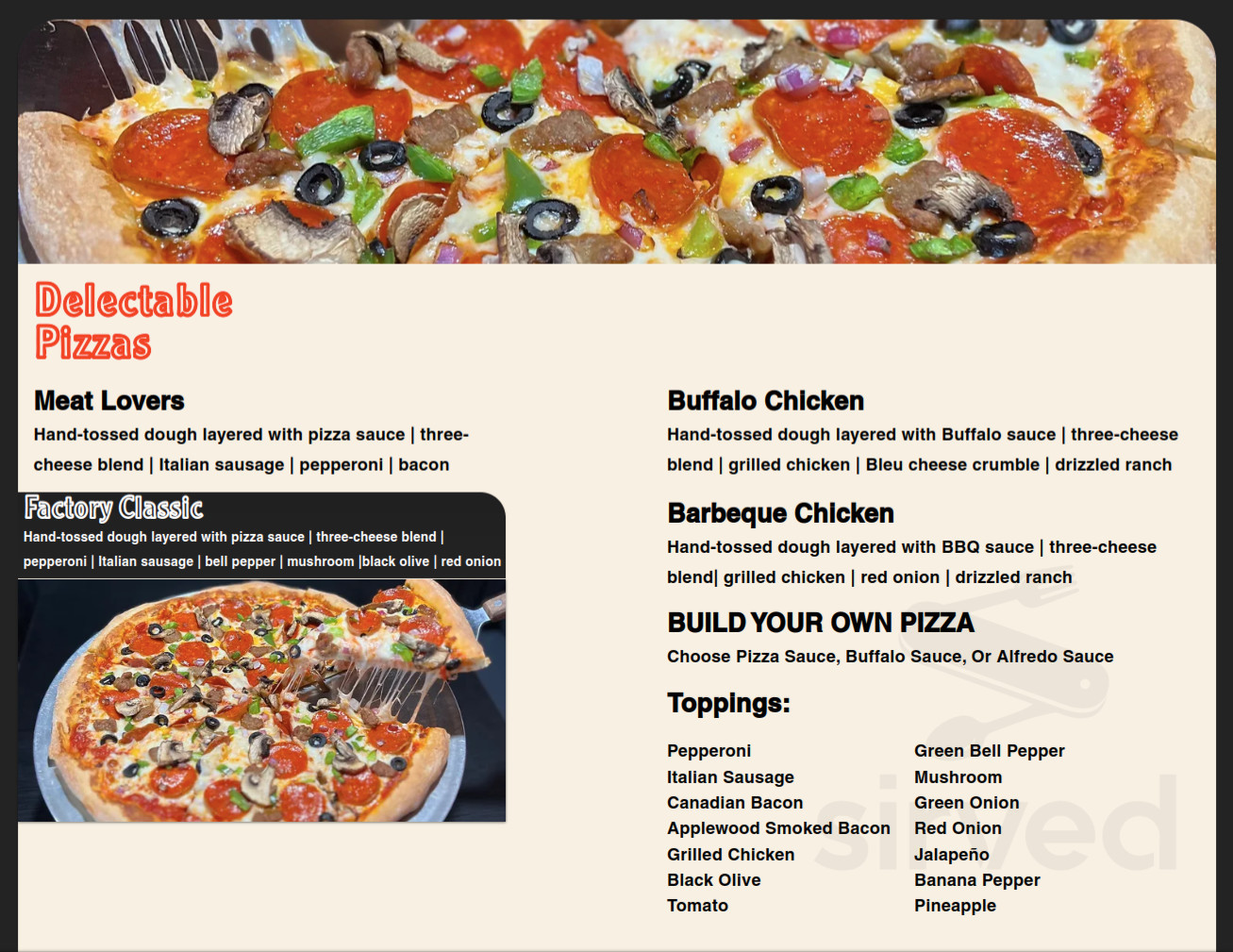 Z Fun Factory menu in Yuma, Arizona, USA