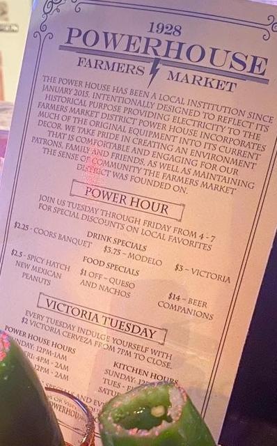 Powerhouse menu in Oklahoma City, Oklahoma, USA