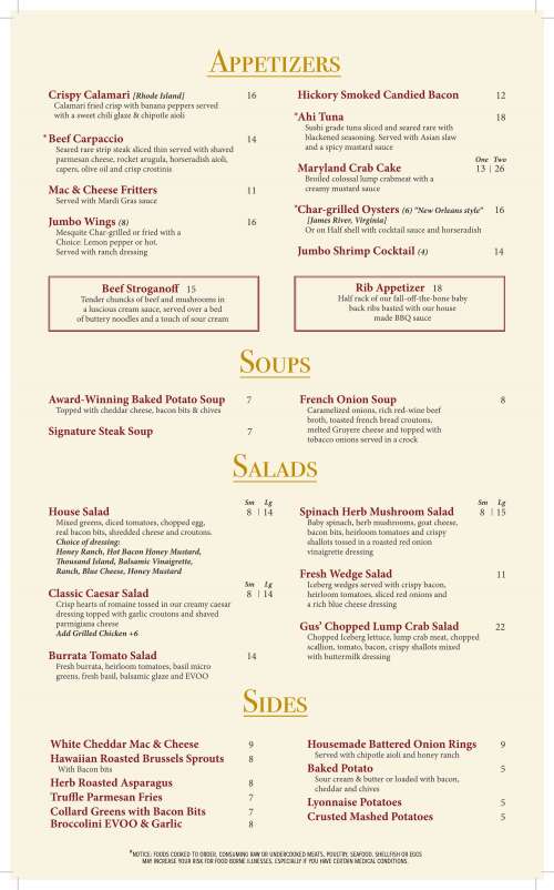 Cherokee Chophouse menu in Marietta, Georgia, USA